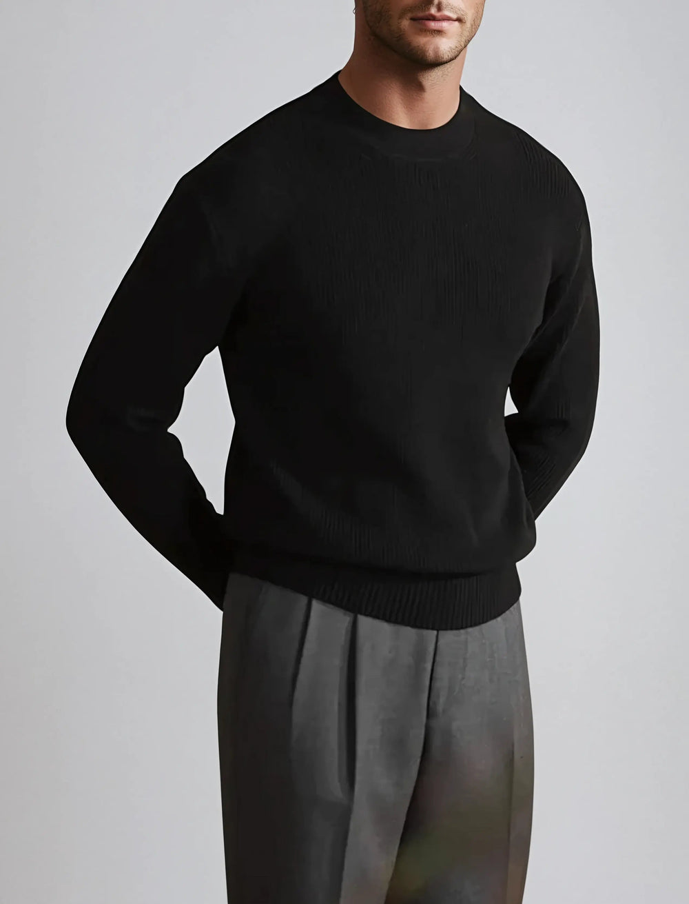 Ribbed Crew Neck Sweater – Black